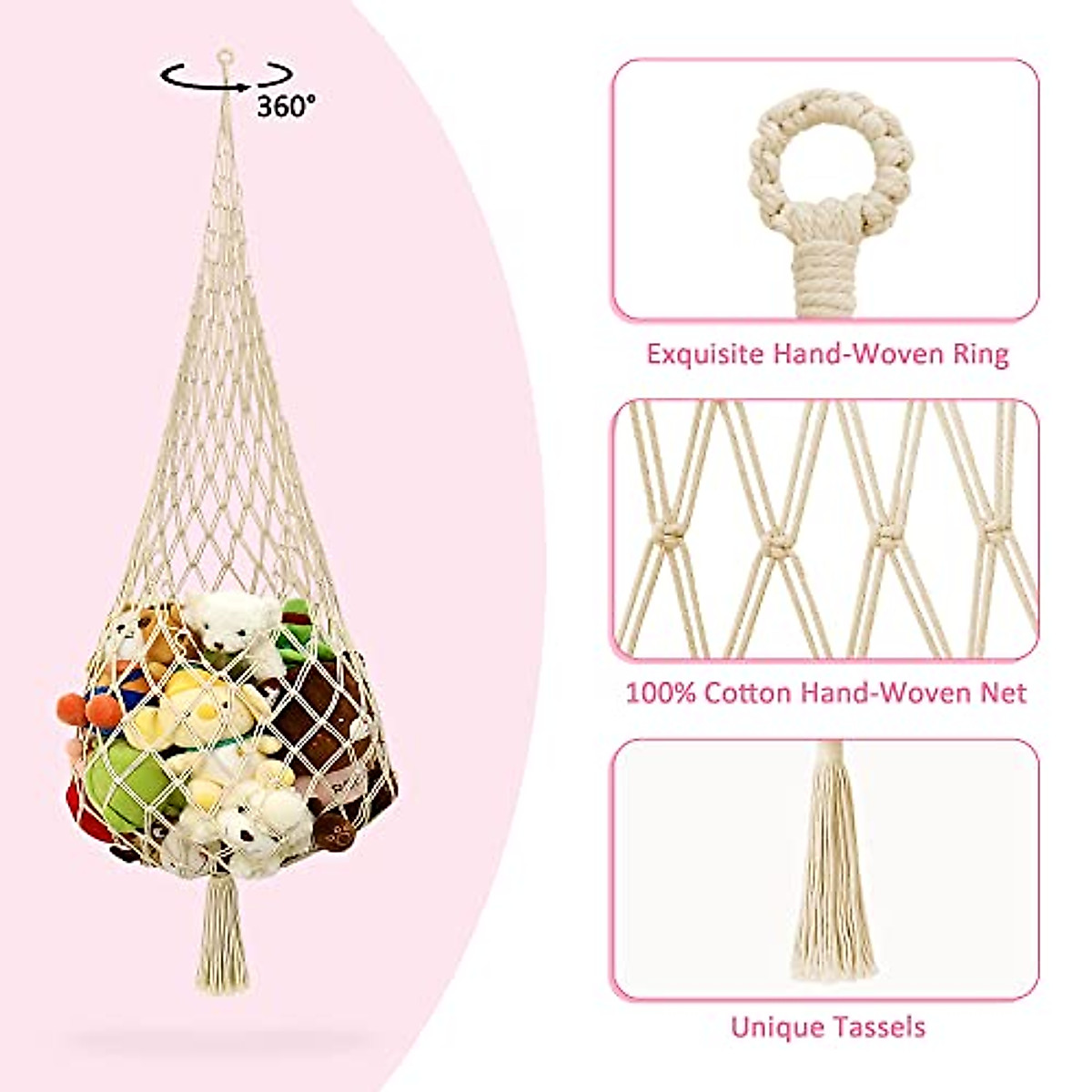 LAT LEE AND TOWN Stuffed Animal Net or Hammock Hanging Toy Net Stuff Animal Storage Hammock Organizer for Nursery Kids Room Bedroom Playroom (Beige)