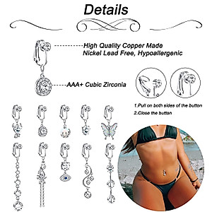 NICEIGHT 10PCS Faux Belly Button Rings for Women Dangle Belly Rings Clip On Belly Rings Butterfly Evil Eye Fake Navel Rings Non Piercing Jewelry S10