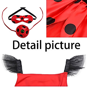 Oilzorr Ladybug Dress Costume for Girls with eye mask and Bag for Birthday Gifts Halloween Christmas 3Pcs Sets(2-4/100)