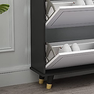 AIEGLE Shoe Cabinet with 3 Flip Drawers, Floor Shoe Storage Organizer Wood Shoe Rack for Entryway Halloway Living Room, Grey (35.4" L x 9.4" W x 47.2" H)