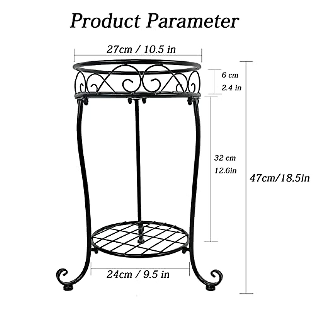 NAKUPE 2 Tier Plant Stand, 18.5 inch Tall Metal Potted Holder Rack, Indoor Outdoor Flower Pot Shelf for Patio Balcony Corner Garden, Black