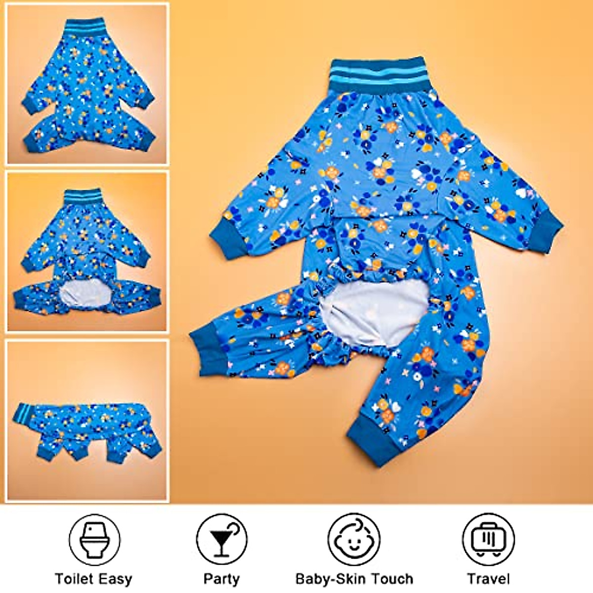 LovinPet Large Dog Pajamas, Base Layer Dog Pjs Under Dog Sweater, UV & Post Operative Protection High Collar Dog Jumpsuit, Stretchy Baby Bouquets Dusk Prints Large Dog Jammies XL