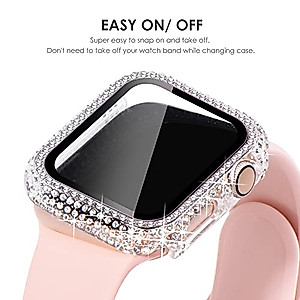 NewWays 2-Pack Bling Cases with Screen Protector Compatible for Apple Watch 41mm, Fully Paved Diamonds Protective Case for iWatch Series 7/8 (41mm, Rose Gold+Clear)