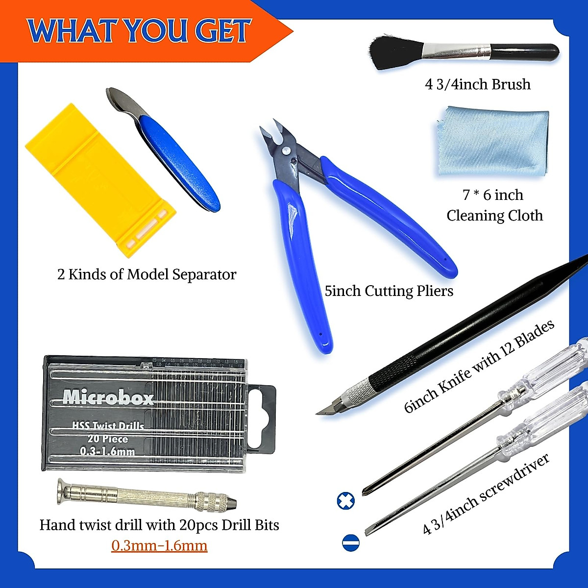 JUNYAOHSU Gundam Model Tool Kit, 64pcs Hobby Modeler Basic Tool Set for Minature Bandai Models, Cars, Airplanes, Buildings, Gundam, Robots Repairing Fixing