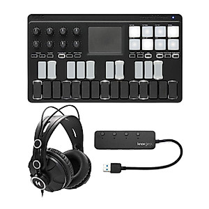 Korg nanoKEY Studio Mobile MIDI Keyboard Bundle with Closed-Back Studio Monitor Headphones and 4-Port USB 3.0 Hub (3 Items)