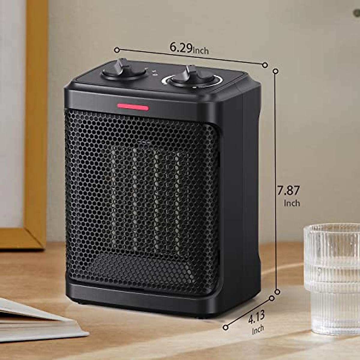 andily Space Heater Electric Heater for Home and Office Ceramic Small Heater with Thermostat, 750W/1500W (Classics black)