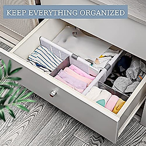 FEXIA 4 Pack Drawer Organizers for Clothing Drawer Dividers 4" High Expandable 11"-17" Adjustable Separators with 8 Inserts Locks in Place for Kitchen Dressers Bedroom Bathroom Home Office Storage