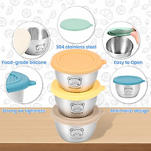 UKQRRTC 6Pcs Salad Dressing Containers 1.69 oz Small Salad Dressing Cups Stainless Steel Condiment Container with Silicone Lids Reusable Sauce Containers for School Kitchen Picnic Traveling (Style 2)