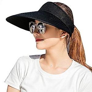 Sun Visor Hats Women Large Brim Summer UV Protection Beach Cap Black