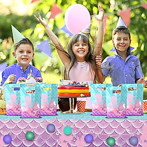 50 Pieces Mermaid Birthday Party Gift Bags,Plastic Mermaid Printed Goodie Bags with Handles Mermaid Candy Party Favor Bags for Kids Girls Under The Sea Theme Birthday Party Supplies and Decorations