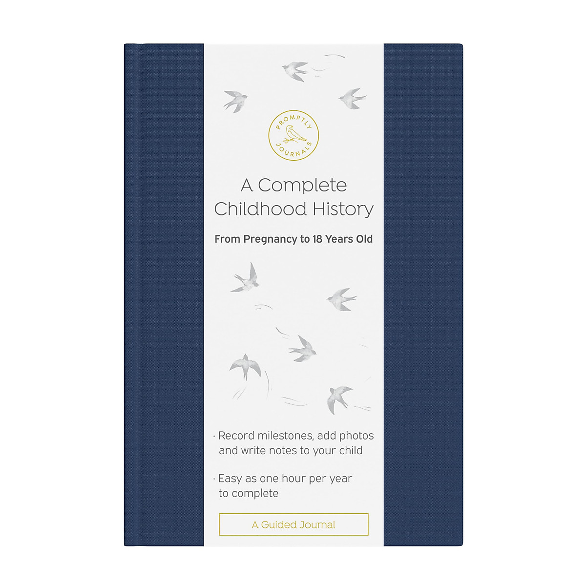 Promptly Journals, A Complete Childhood History: From Pregnancy to 18 Years Old (Navy Blue, Linen) | Baby Book and Pregnancy Journal | Baby Memory Book