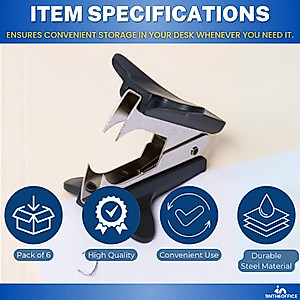 1InTheOffice Staple Remover, Claw Staple Remover, Staple Remover Tool, Black, 6 Pack"