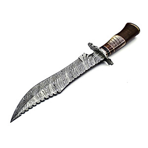 UK UNIQUE SHARP KNIVES BK-3039 Handmade Damascus Steel 15 Inches Damascus Steel Hunting Knife - Beautiful Rose Wood & Bone Handle