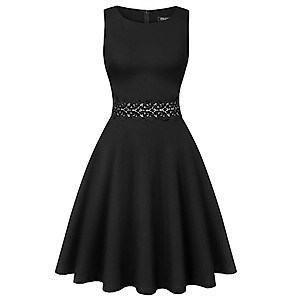 OWIN Women's Vintage Floral Lace Flared A-Line Swing Casual Party Cocktail Dresses Sleeveless