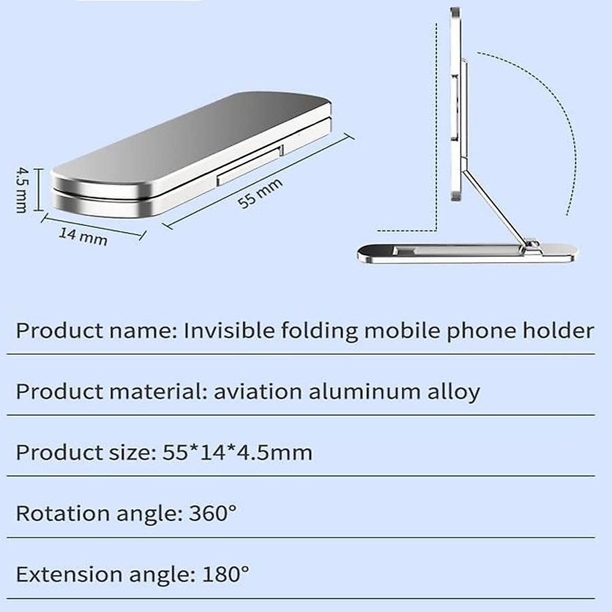 ARFUKA Cell Phone Ring Holder Finger Ring Stand 360° Rotating Foldable Aluminum Alloy Mobile Phone Holder Silver