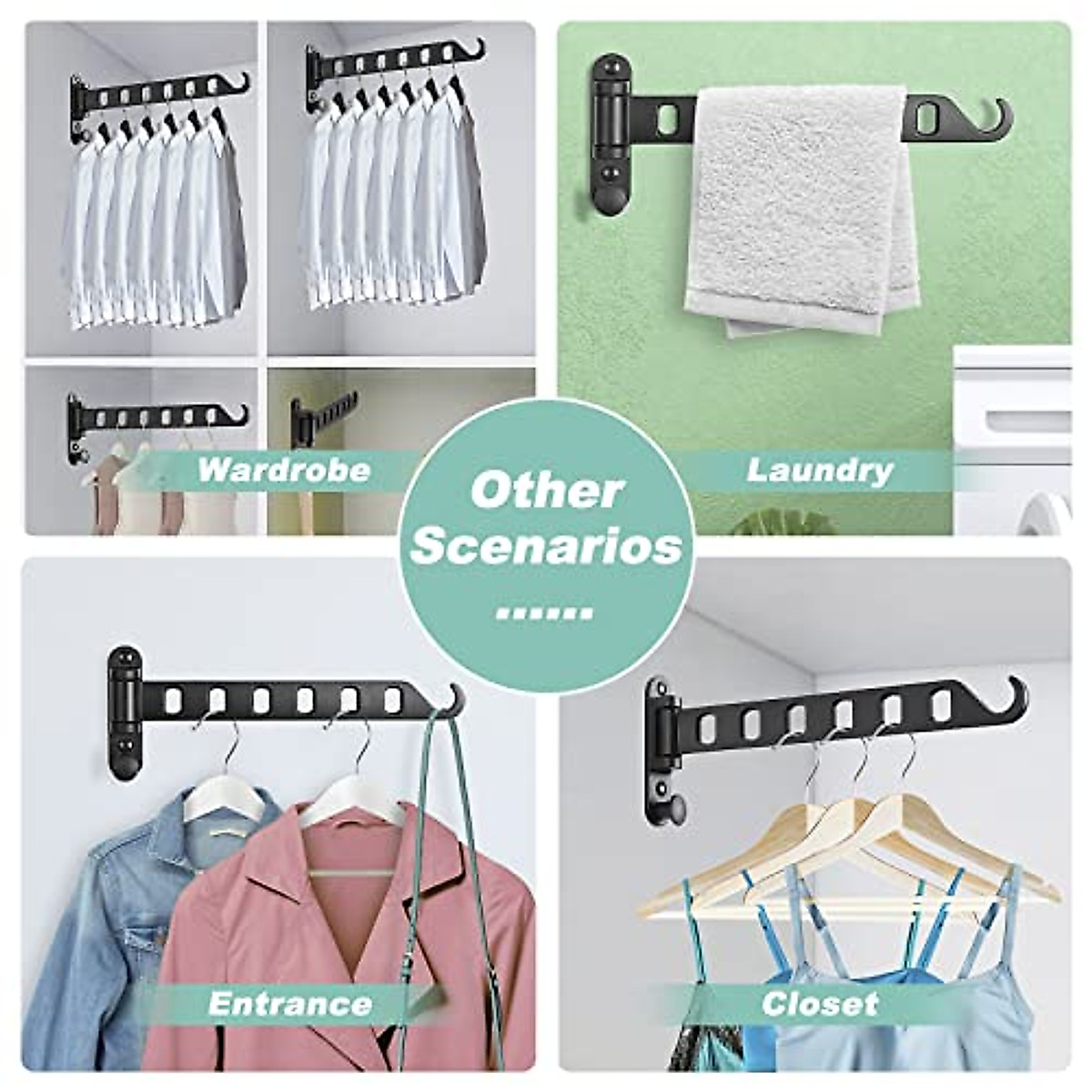 SKIKEN Wall Mounted Clothes Hanger with Swing Arm, Laundry Room Dryer Rack, Folding Valet Hook, Sturdy Hanging, Foldable 180°Rotation, Solid Aluminum (2-Pack, Black)