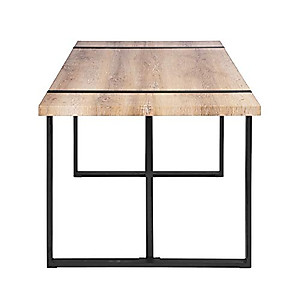 Modern Rectangular Dining Table, 31.5" x 55.1" Farmhouse Wood Kitchen Desk with Long Veneer Top and X-Shaped Steel Base, for 6 Living Room Small Spaces Dinning, Oak & Black