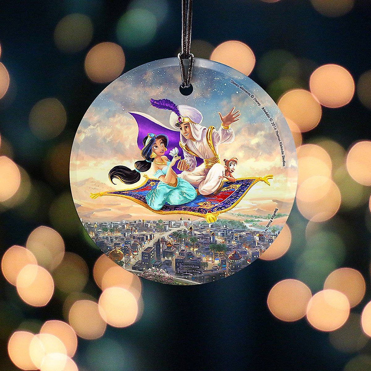 Trend Setters Disney – Aladdin – Princess Jasmine – Flying Carpet Ride - Thomas Kinkade – 3.5” Starfire Prints Hanging Glass Print Accessory - Ideal for Gifting and Collecting Ltd.