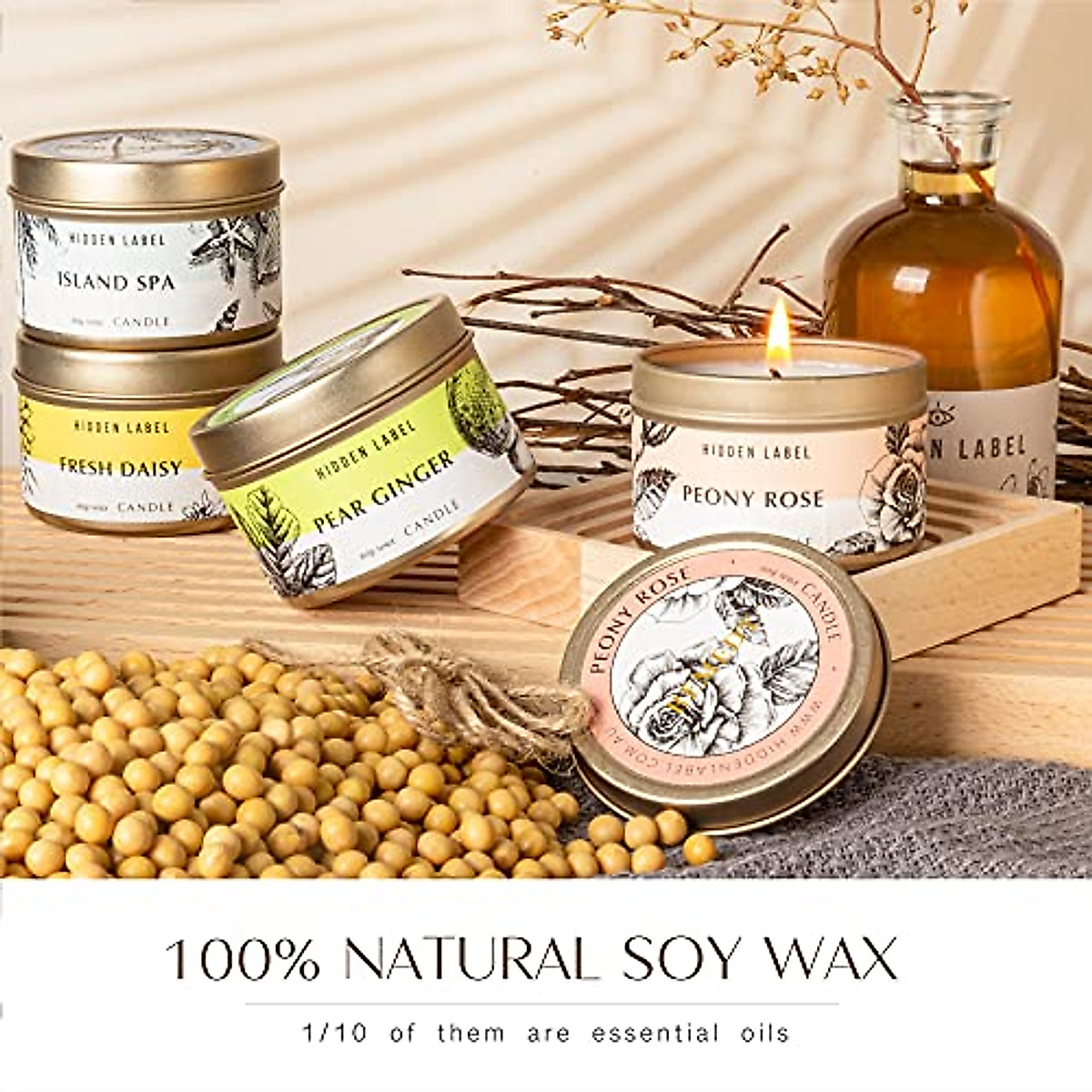 Hidden Label Scented Candles Gifts for Women, Remedy Collection Small Soy Candles 4pack 3.45oz Travel Tin, Gifts for Birthday Valentines Day Mothers Day Christmas(Set1)