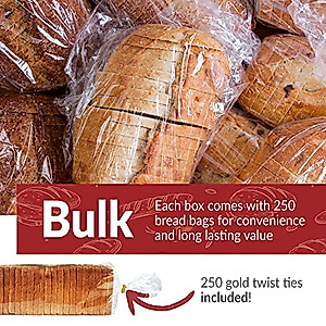 Reli. Bread Bags with Ties | 8 x 4 x 18" | 250 Pack (250 Twist Ties) | Bulk Bread Bags for Homemade Bread | Plastic Bread Bags for Bakery | Bread Loaf Packing Bags | Clear, Large