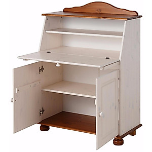 REALROOMS Chester Solid Wood Storage Desk with Bottom Closed Storage Cabinet, White and Honey