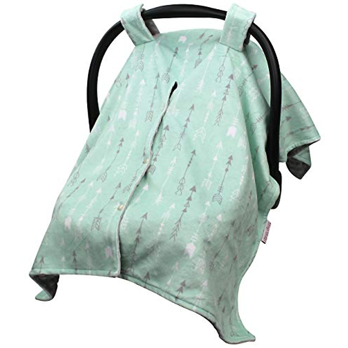 Top Tots Baby Car Seat Canopy Cover - Seafoam Grey and White Native Arrows