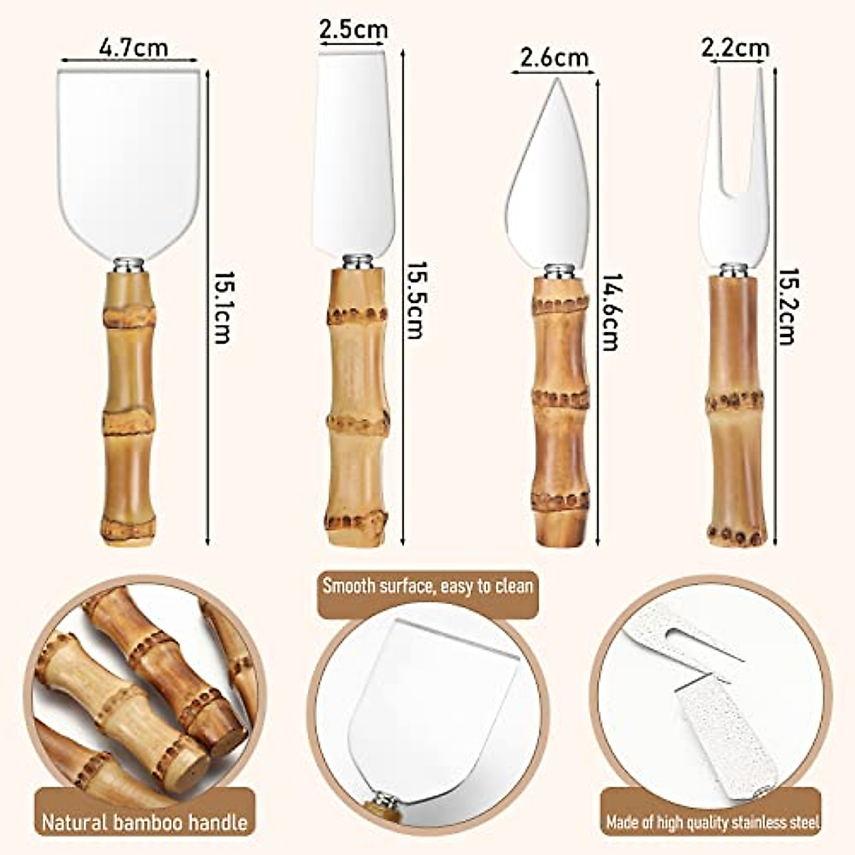 16 Piece Cheese Knives Set with Bamboo Handle Mini Stainless Steel Cheese Knife with 4 Heart Knives 4 Chisel Knives 4 Cheese Forks 4 Pieces Cheese Applicators for Charcuterie Cheese Spreader Cutter