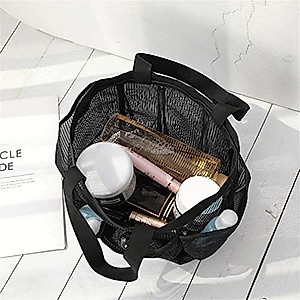 InfantLY Bright Portable Mesh Shower Caddy Quick Dry Women Tote Hanging Bath Toiletry Organizer Bag 7 Storage Pockets Double Handles, black, (ui-1)