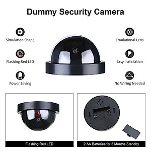NONMON 4 Pack Dummy Fake Camera Security CCTV Dome Cameras with Flashing Red LED Light for Indoor Outdoor Home Business, Black