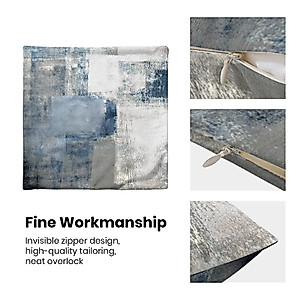 Navy Blue Grey Throw Pillow Covers, Gray White Modern Abstract Art Painting Throw Pillows for Couch, Blue Pillow Covers 18x18 Inch 2 Pcs Square Cushion Cover Gift for Couch Sofa