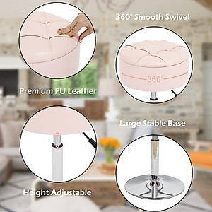 LITZFUR Adjustable Vanity Stool, 360° Swivel Round Storage Ottoman for Makeup Room, PU Leather Vanity Chair for Bathroom, Living Room, Women's Gifts, Pink