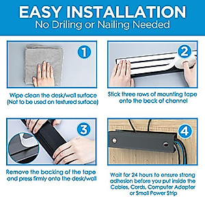 Yecaye 2 Pack Under Desk Cable Management Tray, 31.5in Desk Cord Organizer for Wire Management Tray, Perfect for Standing Desk Cable Tray, No Screw No Drill Cable Raceway for Office, Home, Black