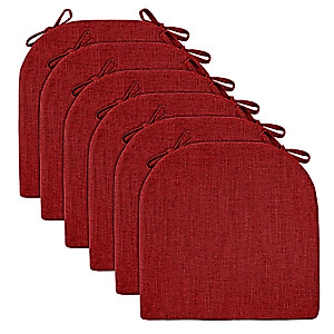 Wellsin Chair Cushions for Dining Chairs 6 Pack - Kitchen Chair Cushions with Ties and Non-Slip Backing - Dining Chair Pads 16"X16"X2", Red