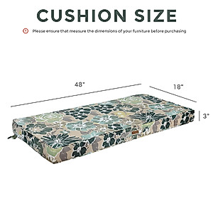 Magpie Fabrics Outdoor Bench Cushion 48 x 18 Inches, Settee Loveseat Pads with Handle and Ties for Garden Patio Backyard Porch Sofa Couch Swing (Green Floral)