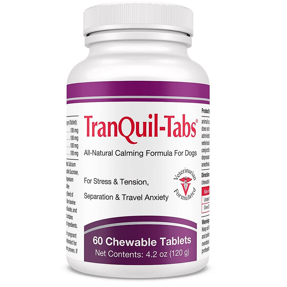 TranQuil-Tabs for Dogs - Contains Chamomile, L-Tryptophan, and Melatonin - Relieves Stress and Tension - Ease Travel and Separation Anxiety - 60 Tabs