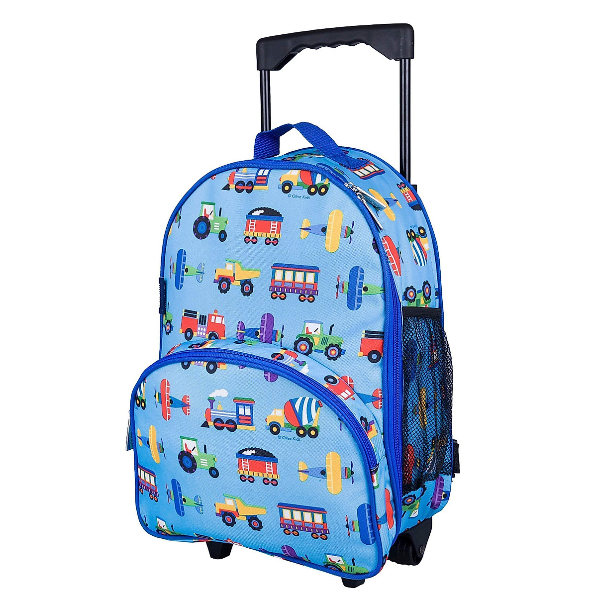 Wildkin Kids Rolling Luggage Bundle with 2 Matching Bag Tags (Fire Truck)