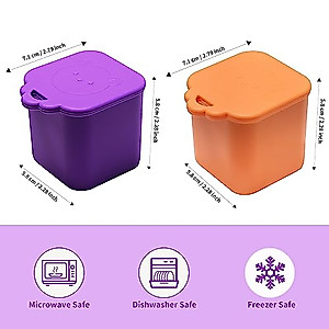 MUUPEG 2PCS Dips Containers Fits Most Bento Lunch Box To Go, Leakproof Salad Dressing Container Fits Lunch Box for Kids, Food Grade Silicone Condiment Container with Lids (Purple & Orange)