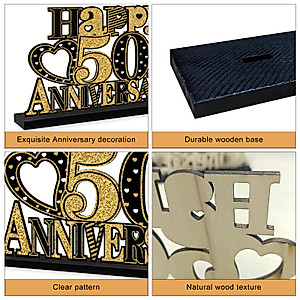 Eiurteao 4 Pieces 50th Anniversary Decorations Married in 1974 Wooden Table Sign, Black Gold Happy 50 Wedding Anniversary Table Centerpieces Party Supplies, Cheers to 50 Year Anniversary Table Decor
