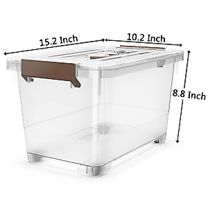17 Quart Clear Storage Latch Box/Bin, 4-Pack Plastic Stackable Box Organization with Wheels Latching Handle and Lid