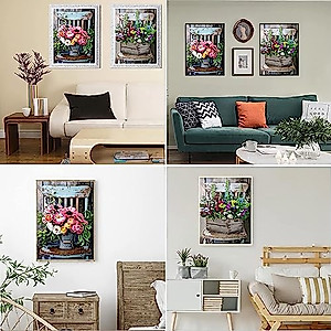 Fuinkqe 2 Pack Paint by Number for Adults Beginners - Flower Adult Paint by Numbers Kits, Flowers Paint by Numbers, Acrylic Paint Painting for Kids Beginner Adults Crafts Gift Decor 12x16inch(30x40cm)