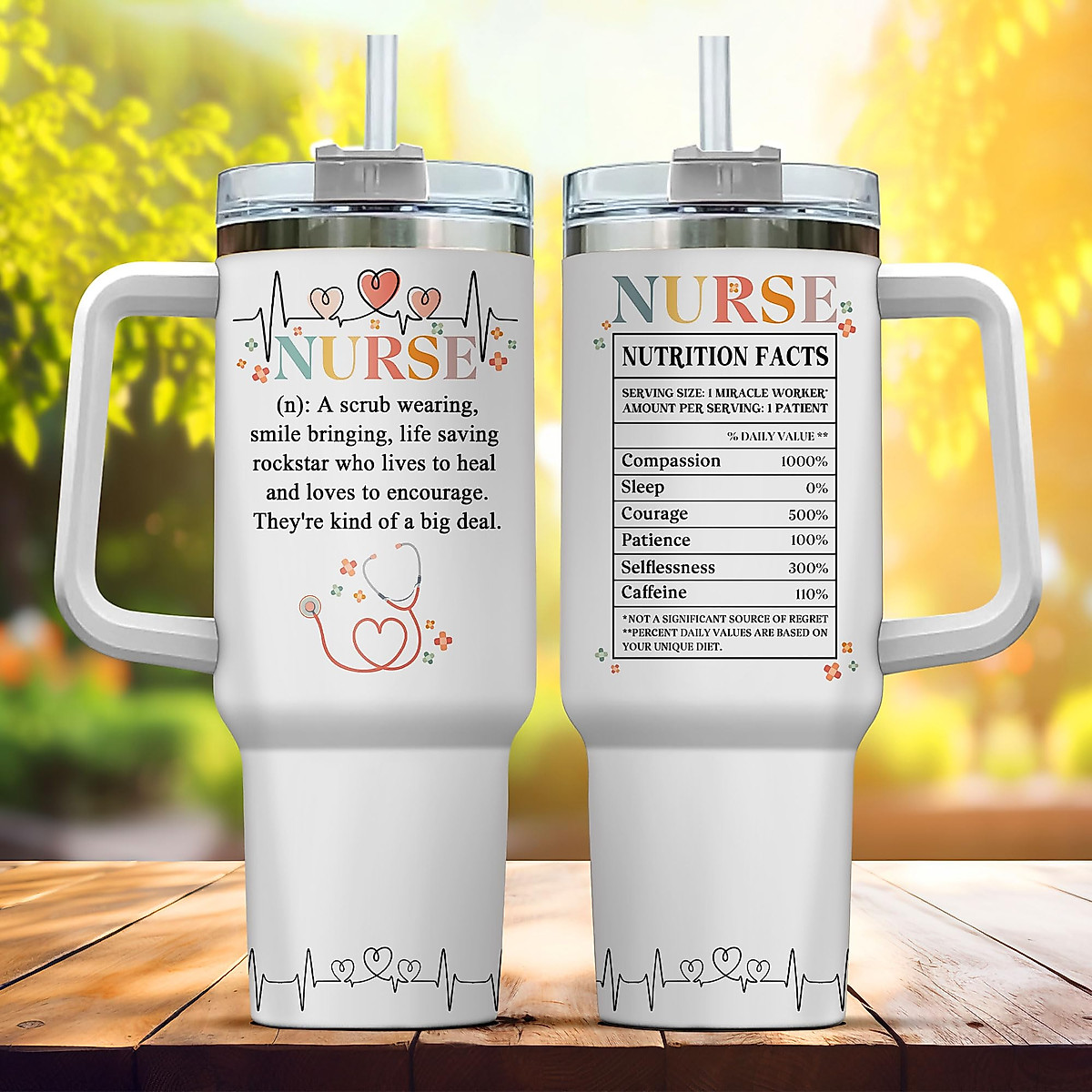 99WHALE Funny Coffee Women Nursing Nurses For Week Cups Handle Tumblers White Straws Student Er, Nurse Gifts, Tumbler 40 Oz With Handle Lid And Straw, Nurse Encourage Nutrition Facts