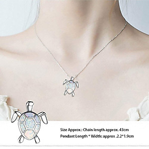 Hithop Cute Turtle Pendant Necklace Lovely Animals White Fire Opal Plated Silver Necklace Jewellery Gifts (White)