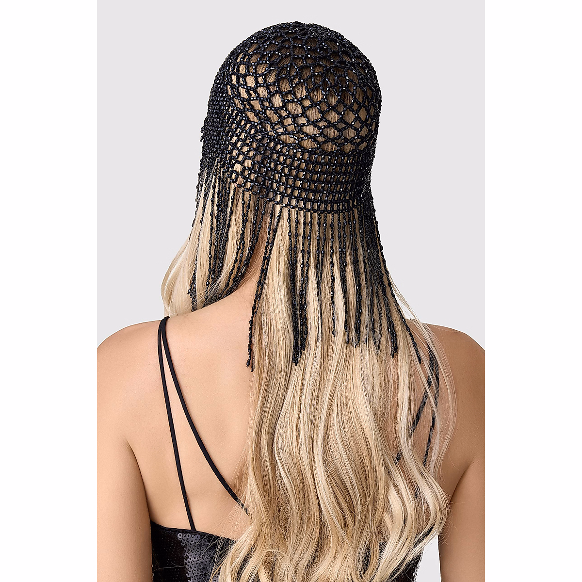 BABEYOND 1920s Beaded Cap Headpiece Roaring 20s Beaded Flapper Headpiece Belly Dance Cap Exotic Cleopatra Headpiece for Gatsby Themed Party (Black)