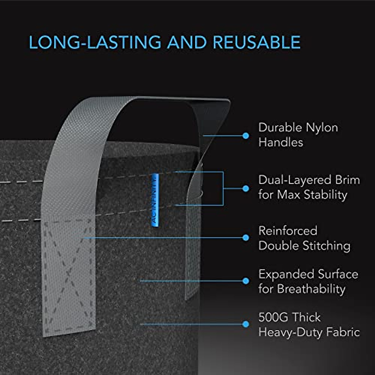 AC Infinity Heavy Duty Fabric Pots, 3 Gallon Aeration Grow Bags 5-Pack with 500G Thick Nonwoven Fabric and Multi-Purpose Rings, for Low Stress Plant Training Fruits, Vegetables, and Flowers