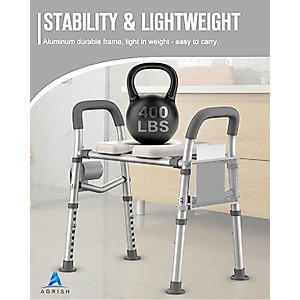 Agrish 3-in-1 Raised Toilet Seat - [Adjustable Width/Height] with Handles, Heavy Duty 400lbs Medical Safety Handrails w/Padded Cushion Seat - Toilet Seat Raisers for Seniors, Handicap, Pregnant