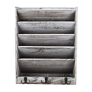 superbpag Wood Wall Mounted File Holder Organizer Literature Rack with 6 Hooks Mail Paper Organizer for Home Office Dormitory