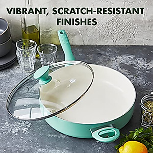 GreenPan Rio Healthy Ceramic Nonstick 5QT Saute Pan Jumbo Cooker with Helper Handle and Lid, PFAS-Free, Dishwasher Safe, Turquoise