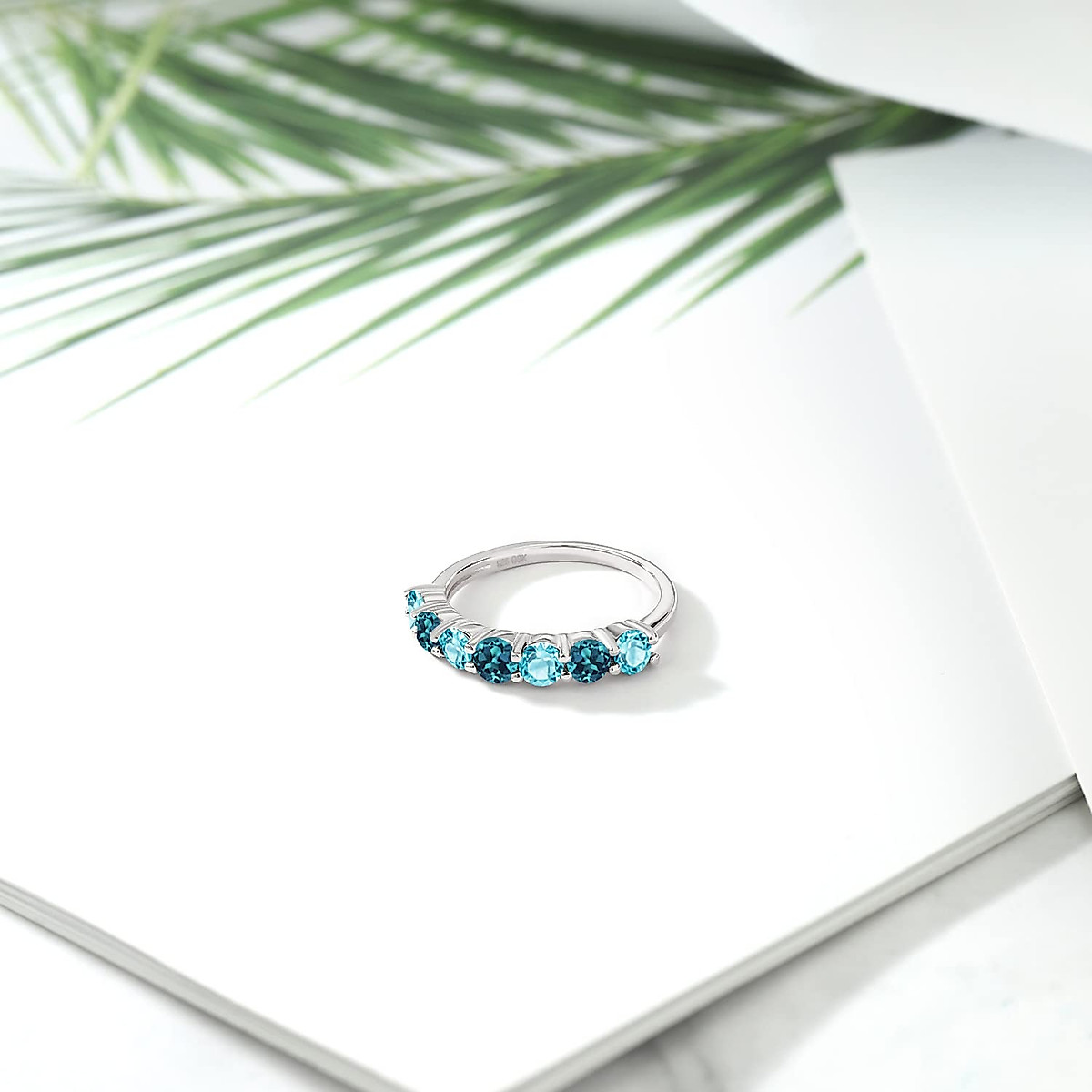 Gem Stone King 925 Sterling Silver Swiss Blue Topaz & London Blue Topaz Anniversary Ring For Women (1.40 Cttw, Gemstone Birthstone, Available in size 5, 6, 7, 8, 9)