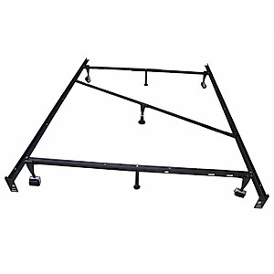 Kings Brand 7-Leg Super Duty Adjustable Metal Bed Frame (Queen/Full/XL/Twin/XL) with Center Support bar & Rug Rollers&Locking Wheels