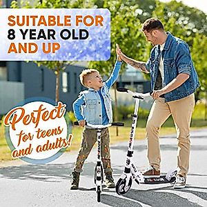 Hurtle Renegade Kick Scooters for Kids Teenagers Adults- 2 Wheel Kids Scooter with Adjustable T-Bar Handlebar - Alloy Anti-Slip Deck - Portable Folding Scooters for Kids with Carrying Strap